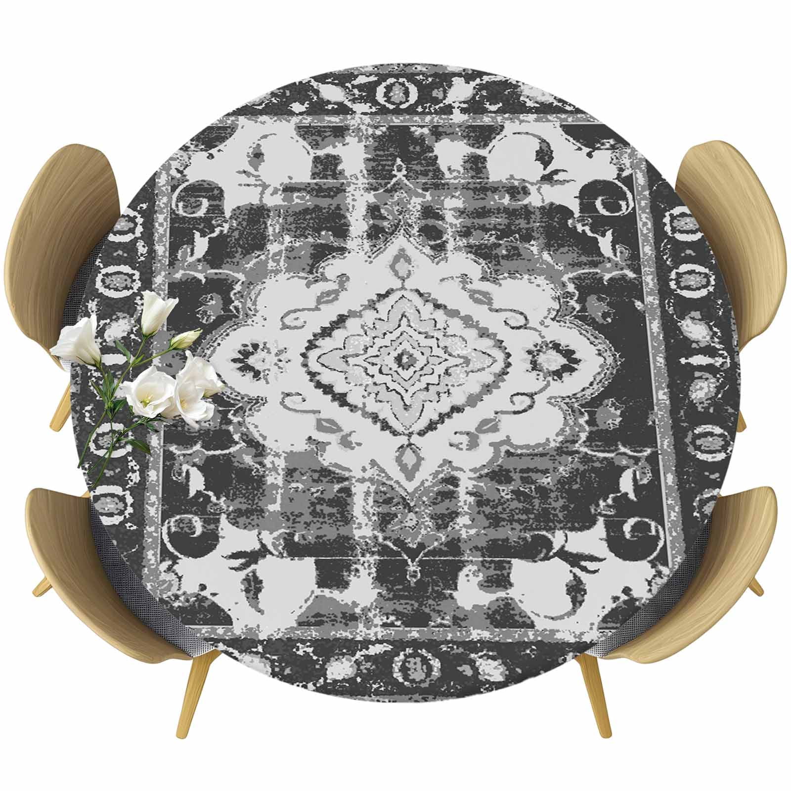 Black Grey Round Tablecloth 36-44 Inch Round Fitted Table Cloth with ...