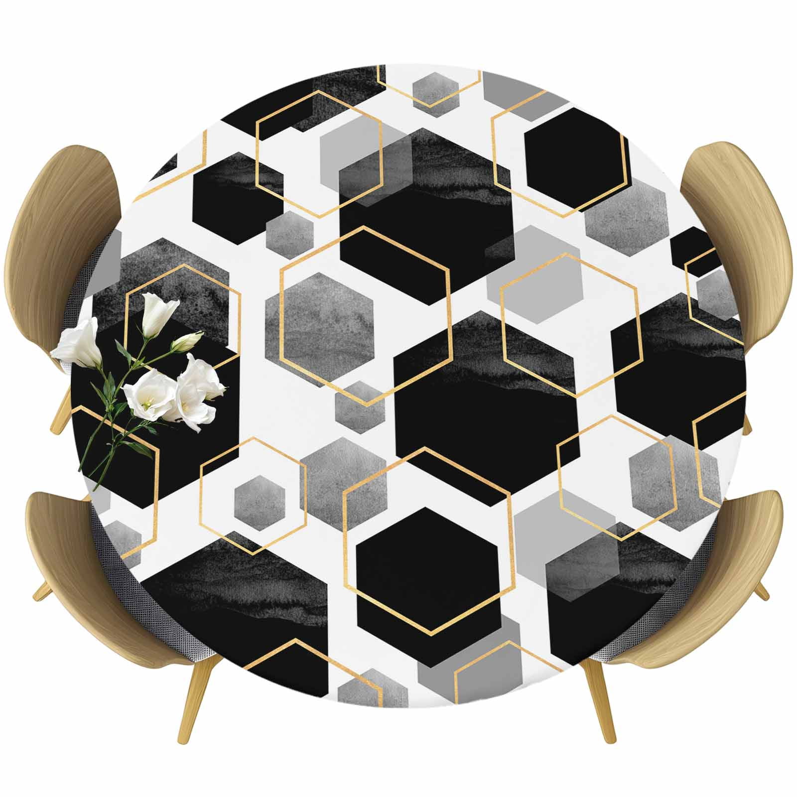 Black Grey Round Tablecloth 55-60 Inch Round Fitted Table Cloth with ...