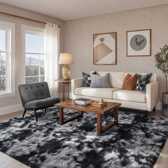 Black Grey Rugs For Bedroom Fluffy 4x6 Area Rug Super Fuzzy Living Room ...