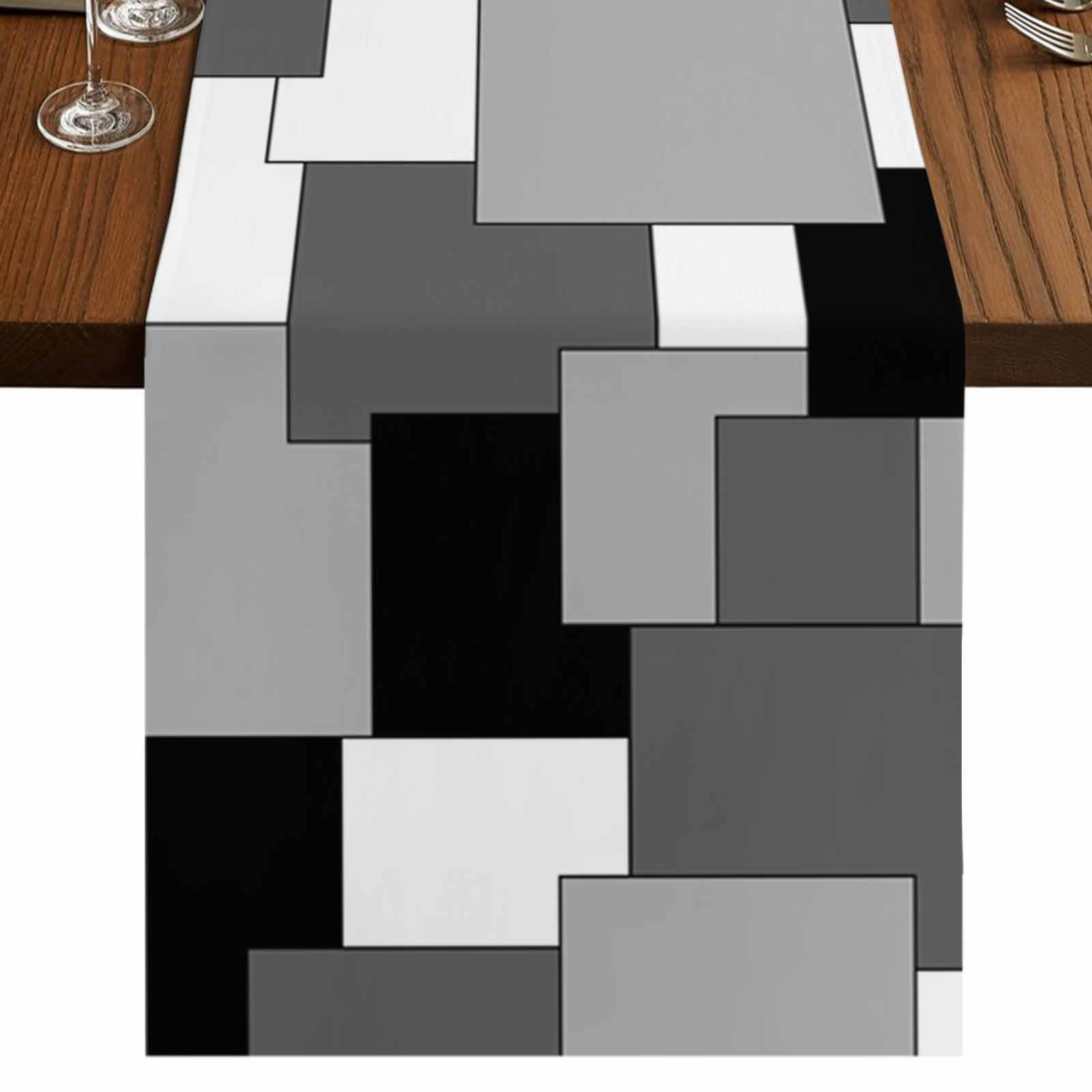 Black Grey Short Table Runner 60 Inches Long,Middle Century Irregular ...