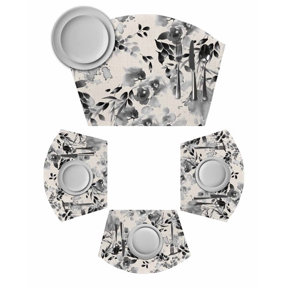 Black Grey Spring Floral Round Table Placemats Set of 2 Wedge Placemats ...