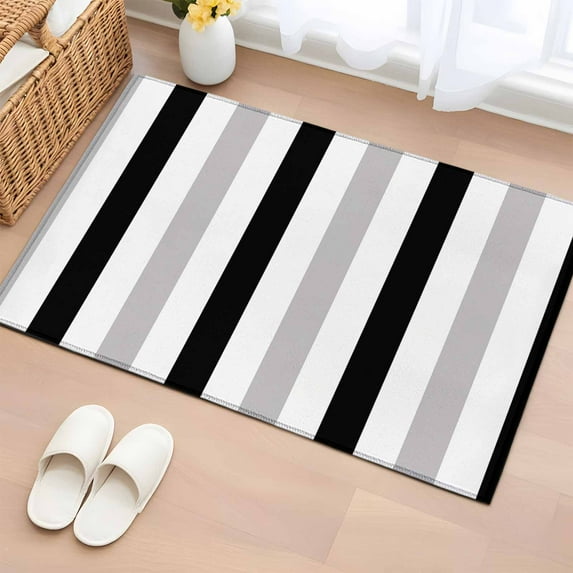 Black Grey Stripe 2x3 Door Mat Rug, Modern Farmhouse Vertical Striped ...