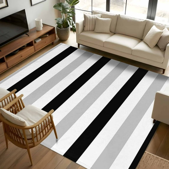 Black Grey Stripe 6x9 Area Rugs, Modern Farmhouse Vertical Striped Non ...