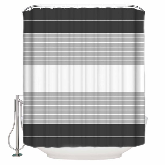 Black Grey Stripe Bathroom Shower Curtains with 12 Hooks Polyester ...
