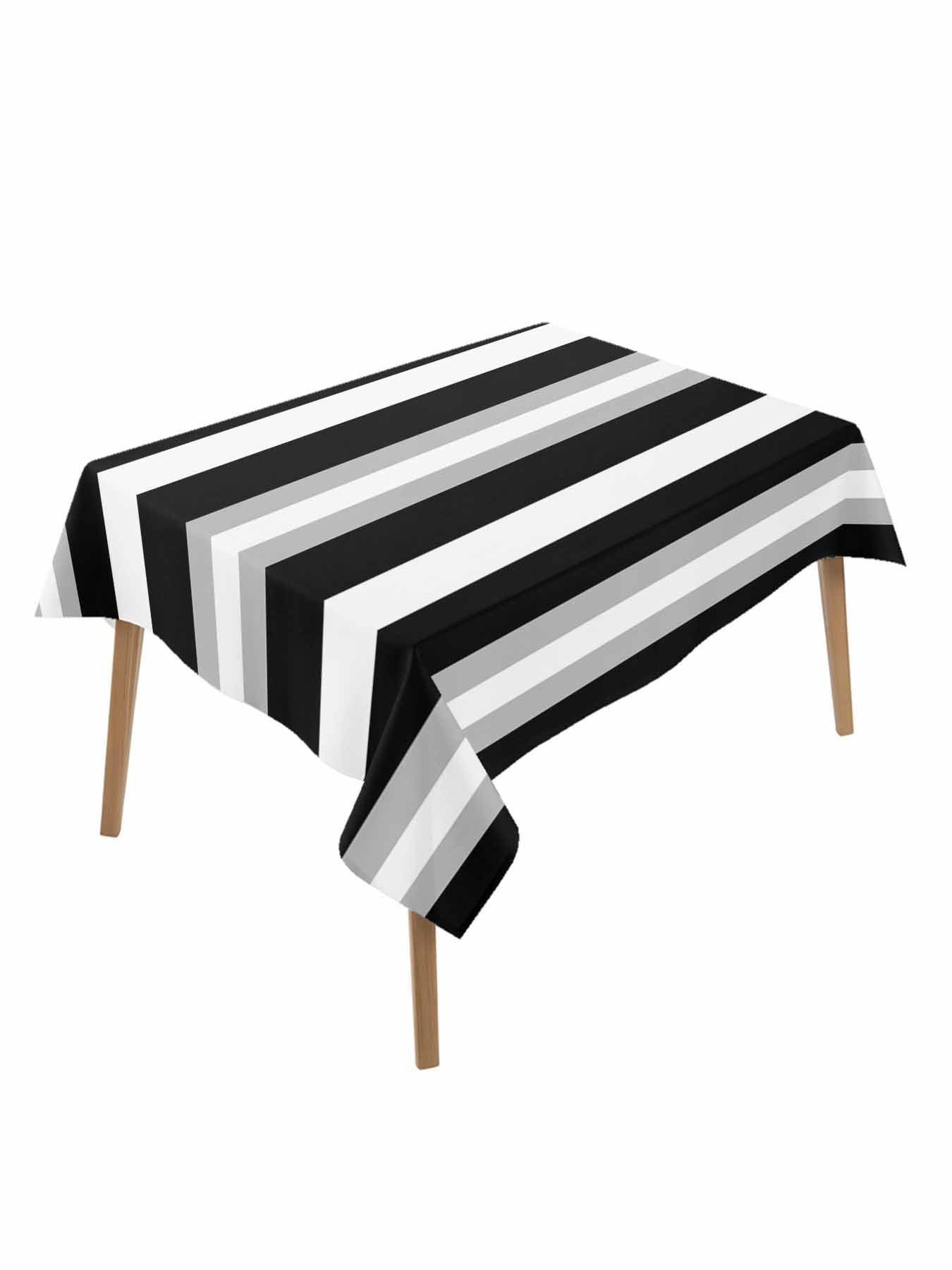 Black Grey Stripe Table Cloth, Minimalist Farmhouse Striped Waterproof ...