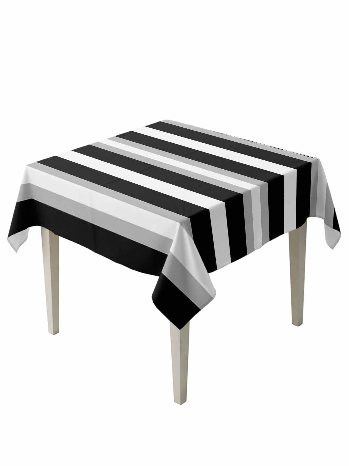 Black Grey Stripe Table Cloth, Minimalist Farmhouse Striped Waterproof ...