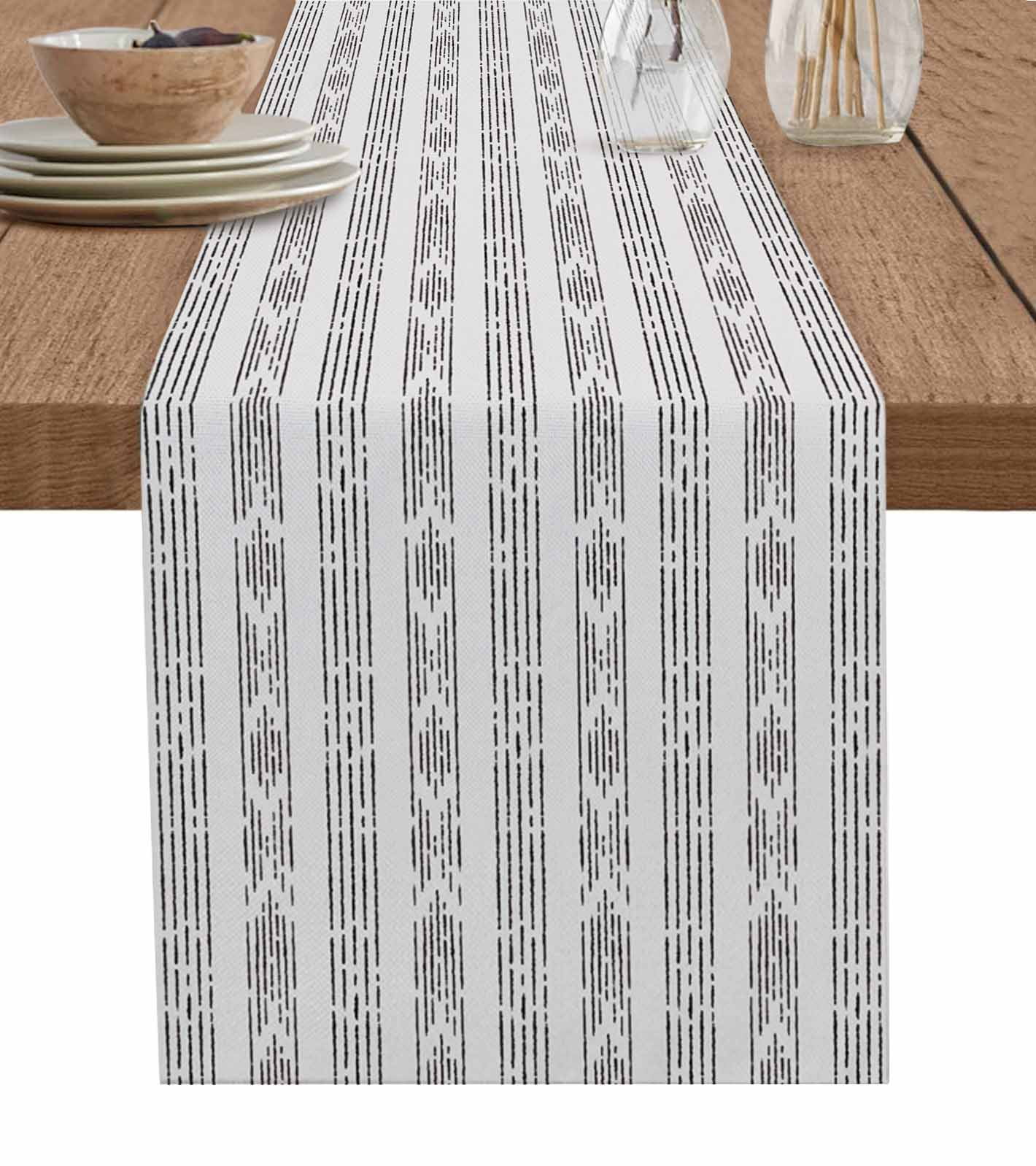 Black Grey Stripe Table Runner 72 Inches, Boho Vintage Tribe Texture ...