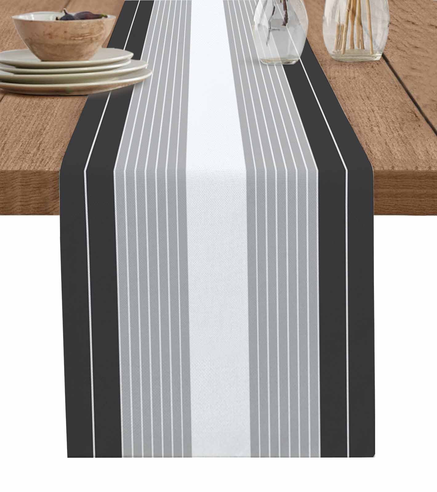Black Grey Stripe Table Runner Modern Art Horizontal Striped ...