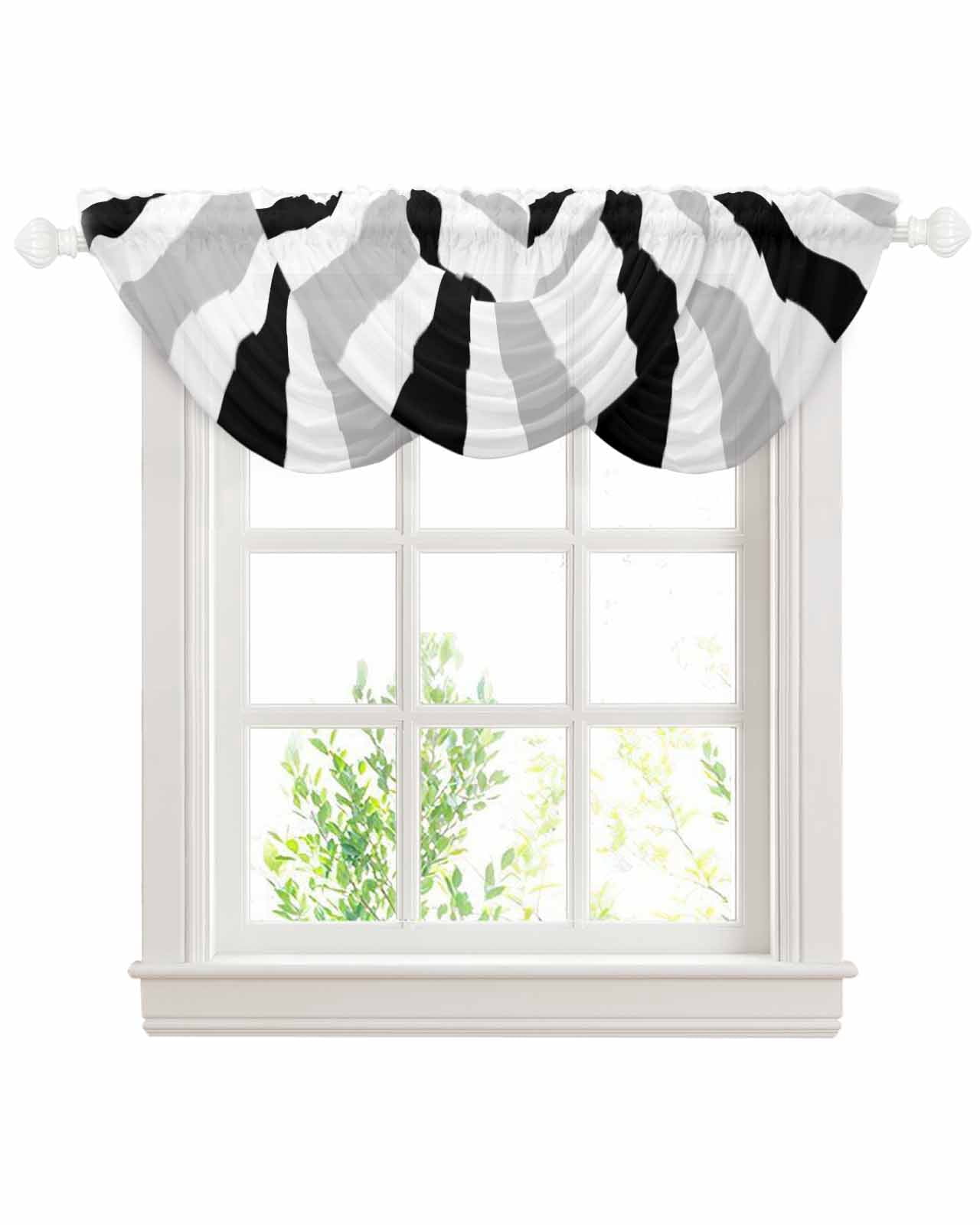 Black Grey Stripe Waterfall Valances for Windows, Modern Farmhouse ...