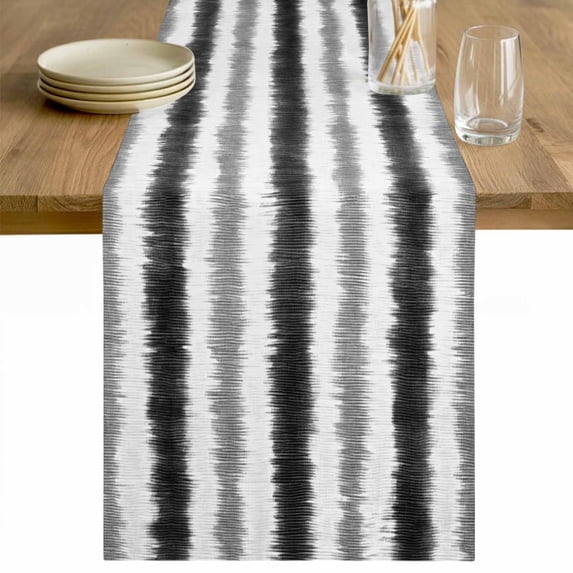 Black Grey Striped Cotton Linen Rectangle Table Runners 13"x60 ...