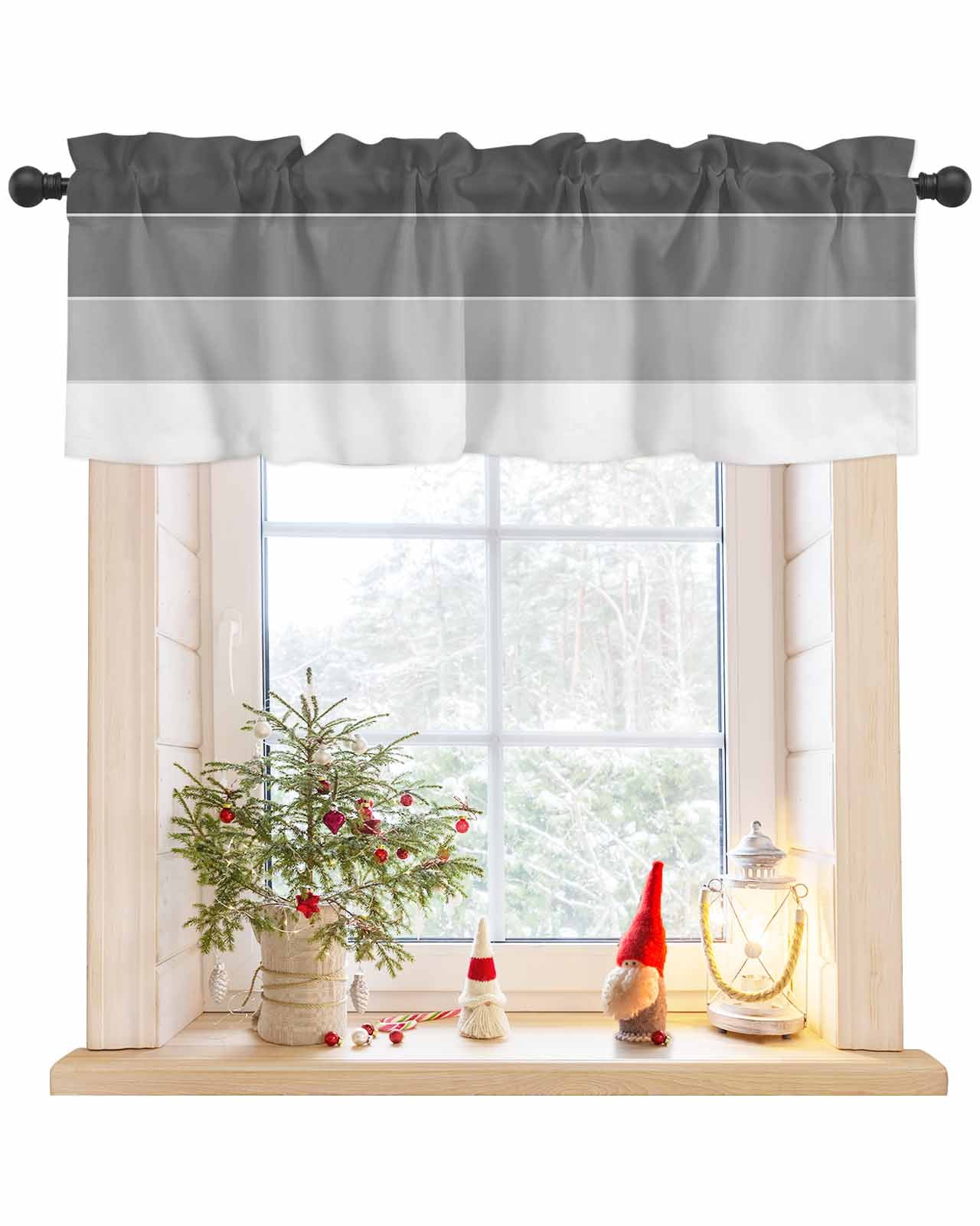 Black Grey Striped Curtain Valance for Windows/Living Room/Kitchen/Bathroom/Café, Short Rod ...