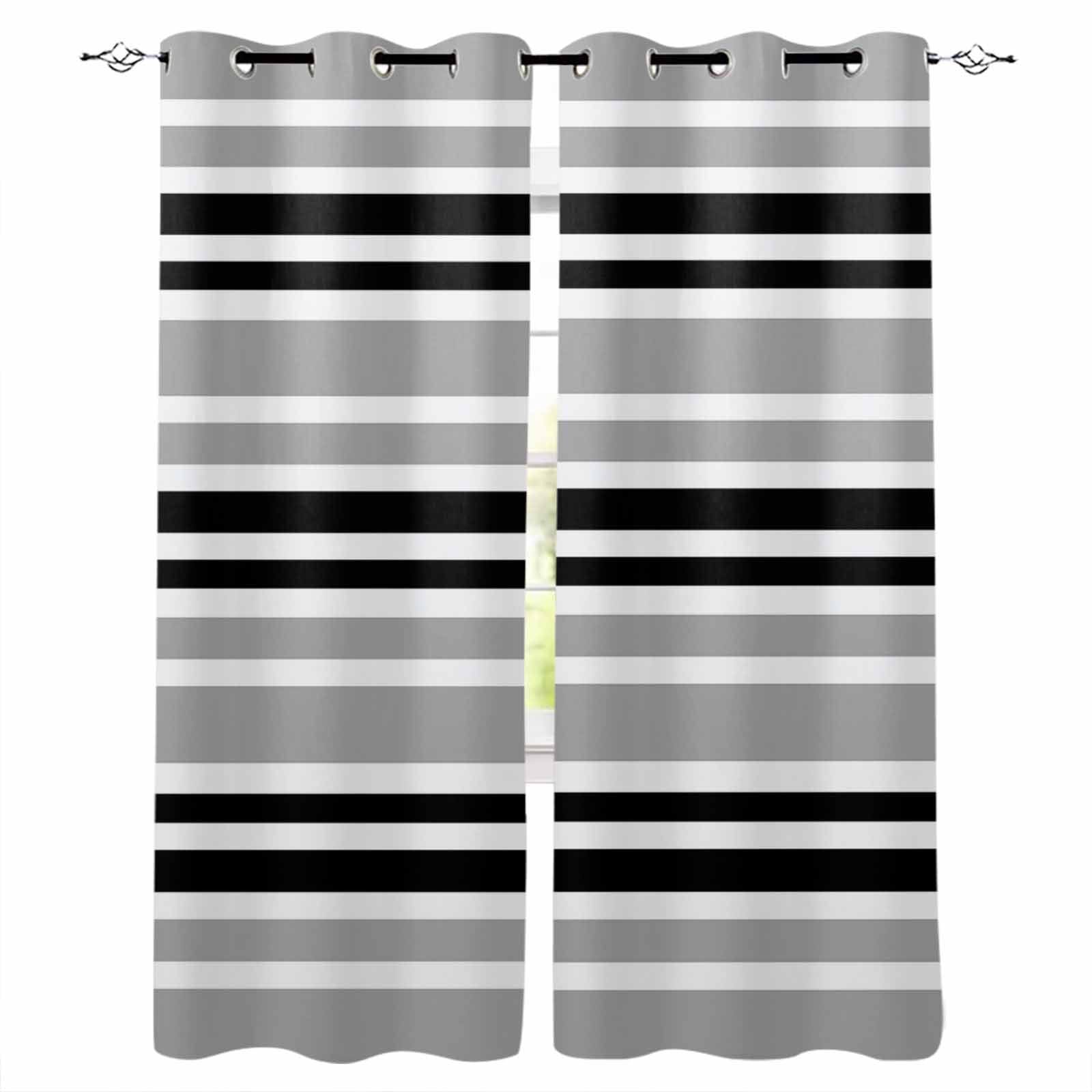 Black Grey Striped Kitchen Curtains Horizontal Lines Simple Minimalist ...