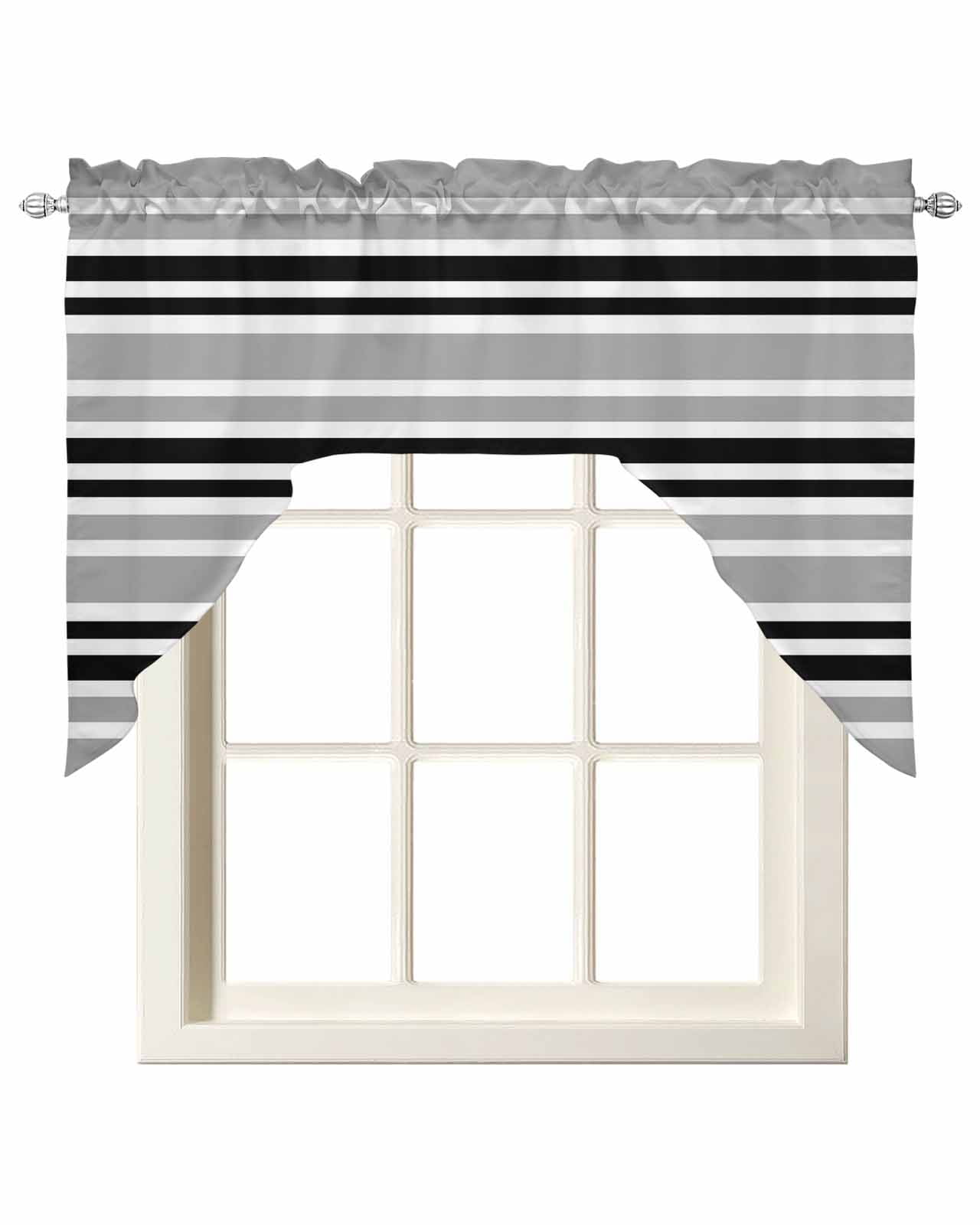 Black Grey Striped Kitchen Swag Valances for Windows, Horizontal Lines ...