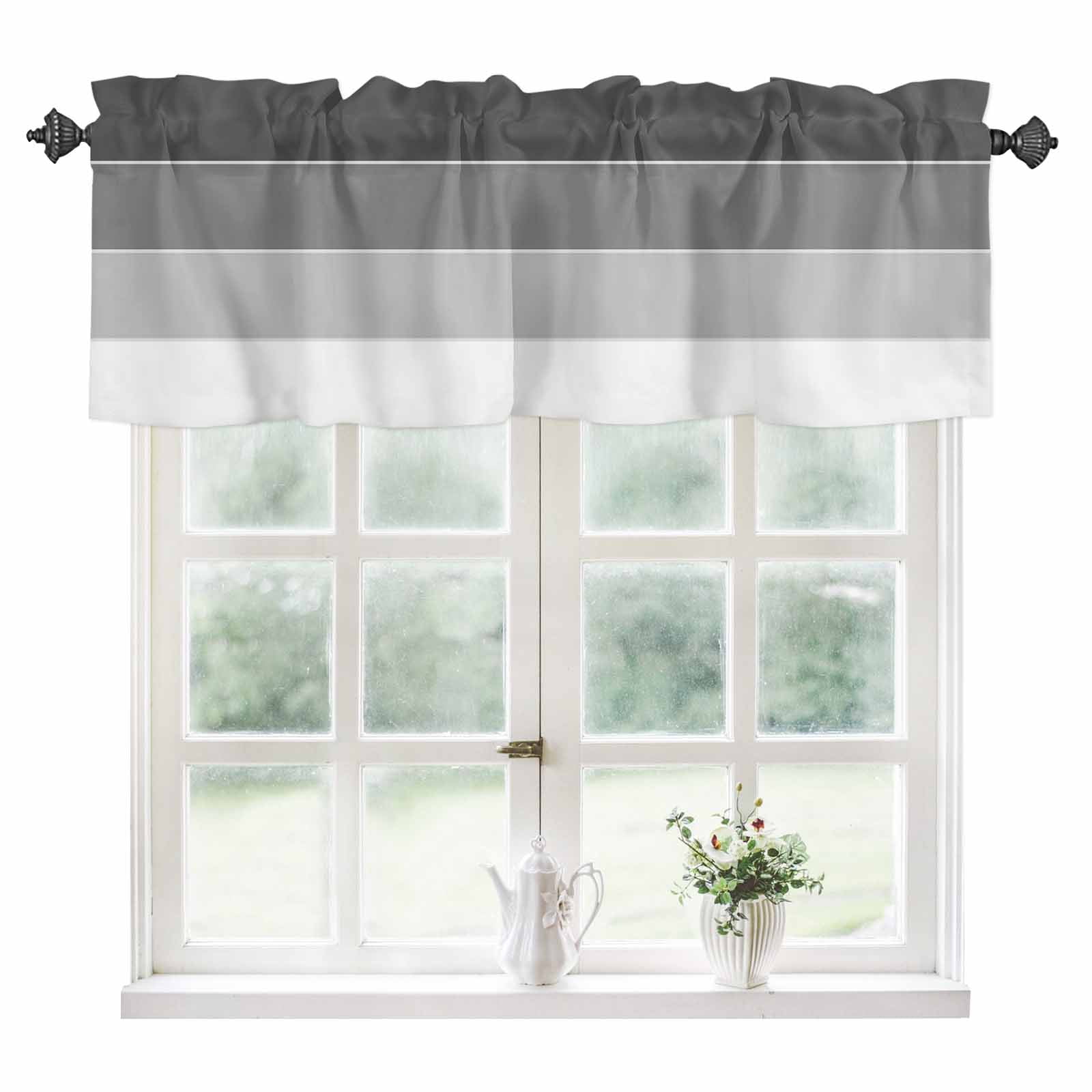 Black Grey Striped Kitchen Valances for Windows 42x18 Inch Kitchen ...