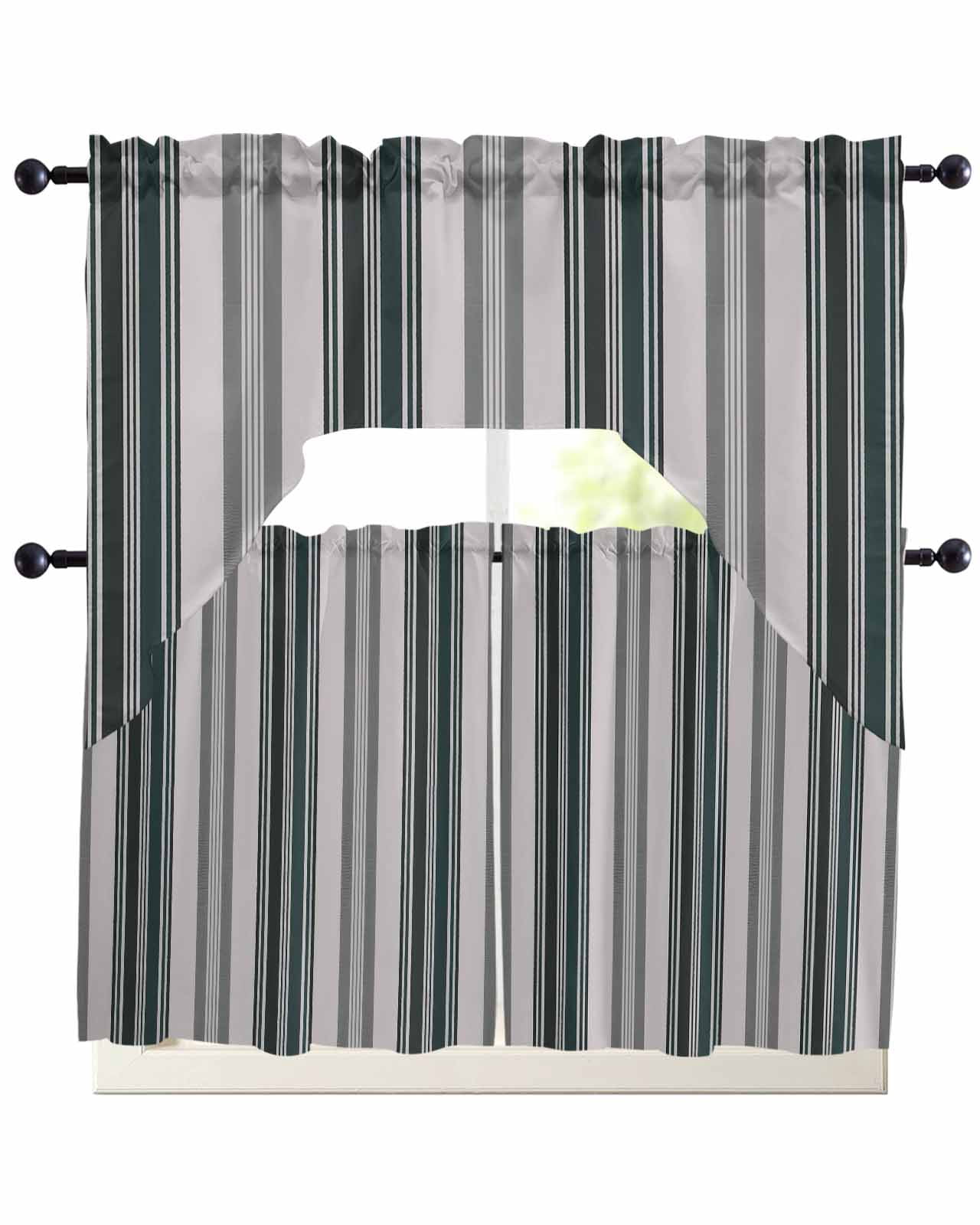 Black Grey Striped Swag Curtains for Living Room/Bedroom Windows ...