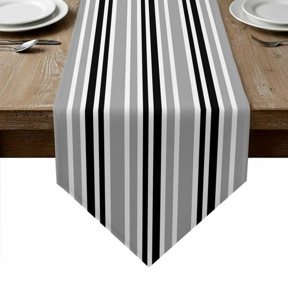 Black Grey Striped Table Runner Linen Burlap Table Runner 90 Inches ...