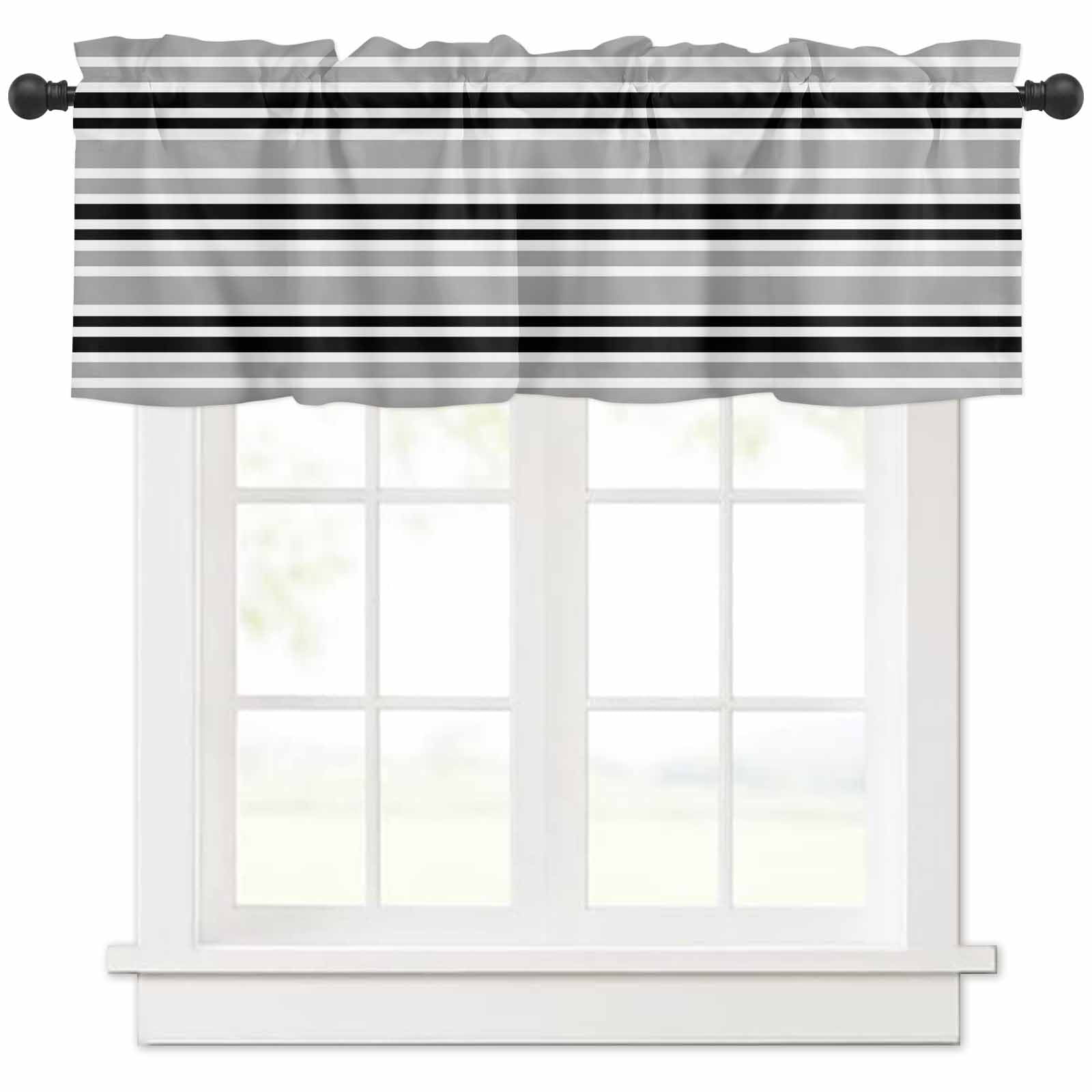 Black Grey Striped Valances for Windows Farmhouse Kitchen Curtains ...