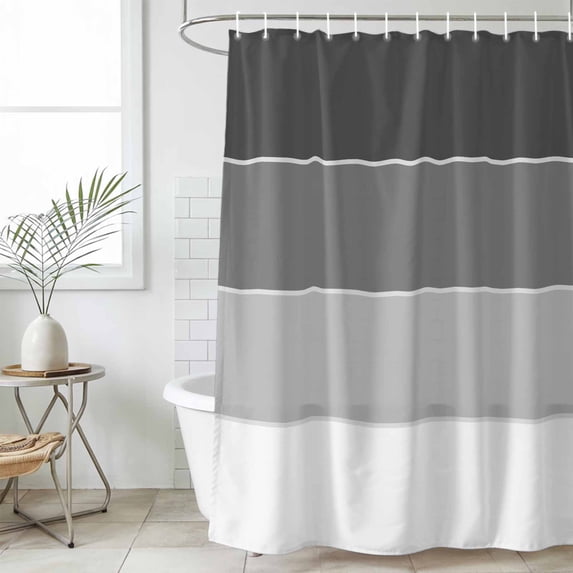 Black Grey Striped Waterproof Fabric Shower Curtain, Farmhouse Modern ...