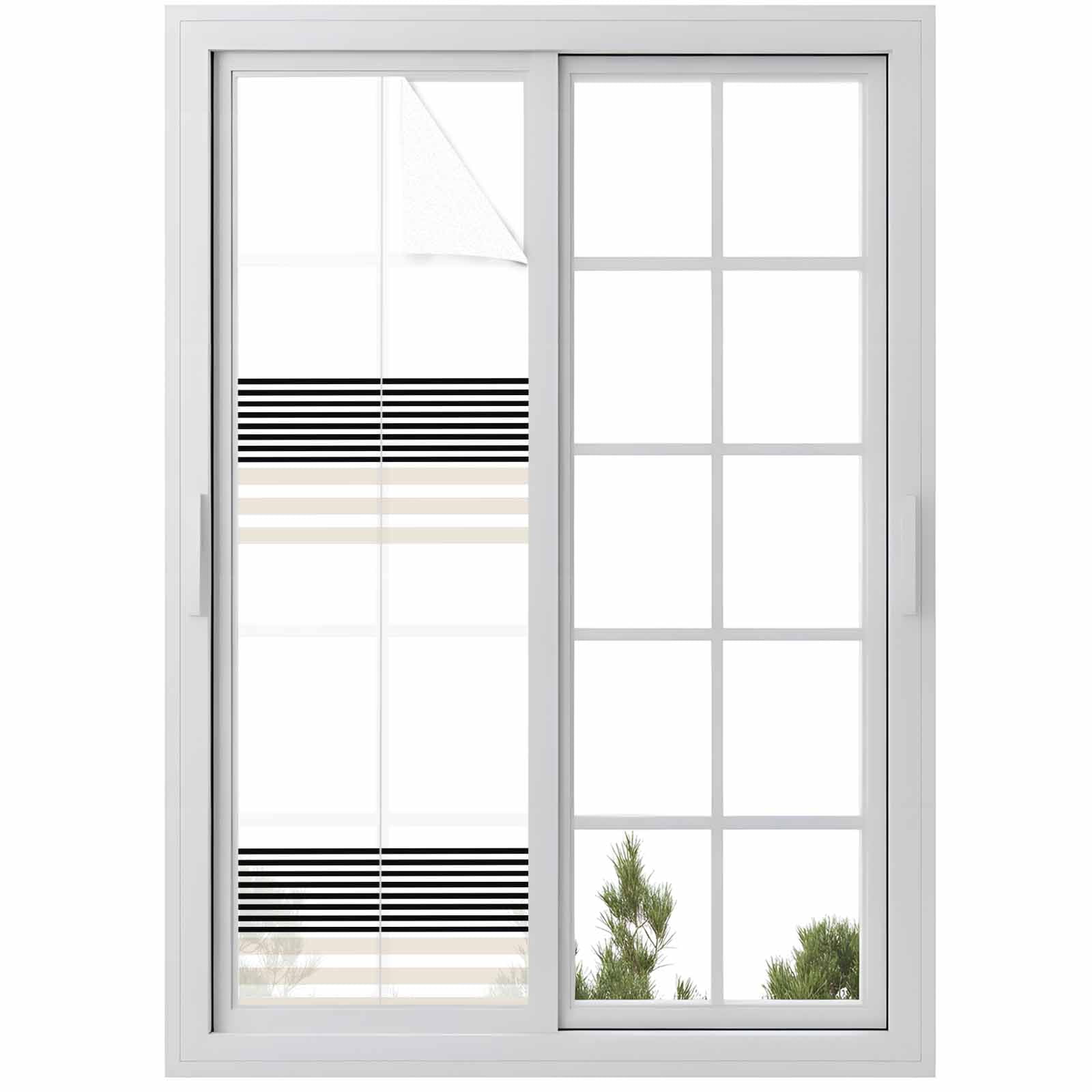 Black Grey Striped Window Privacy Film, Modern Farmhouse Stripes Static ...