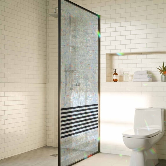 Black Grey Striped Window Privacy Film Rainbow Static Cling Stain Glass ...