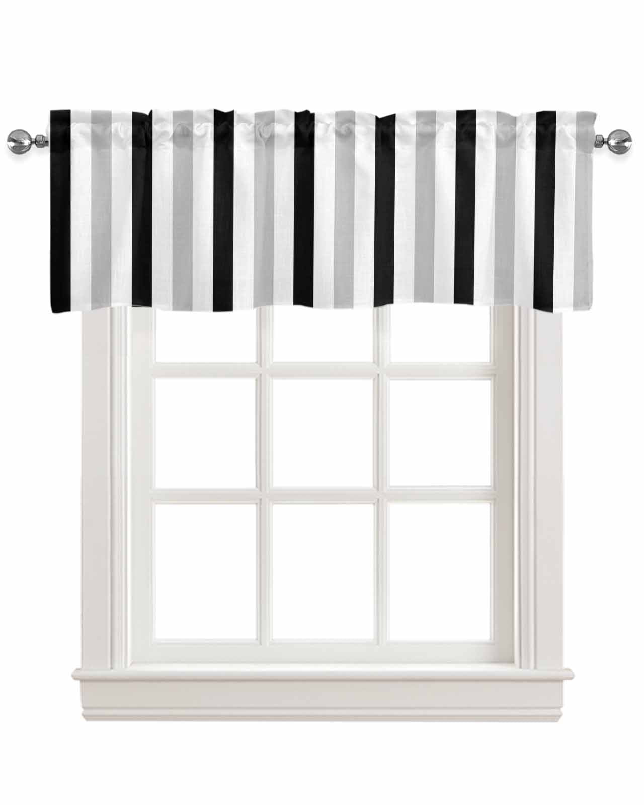 Black Grey Stripes Kitchen Valances for Windows Farmhouse Linen Window Valance Curtain for ...