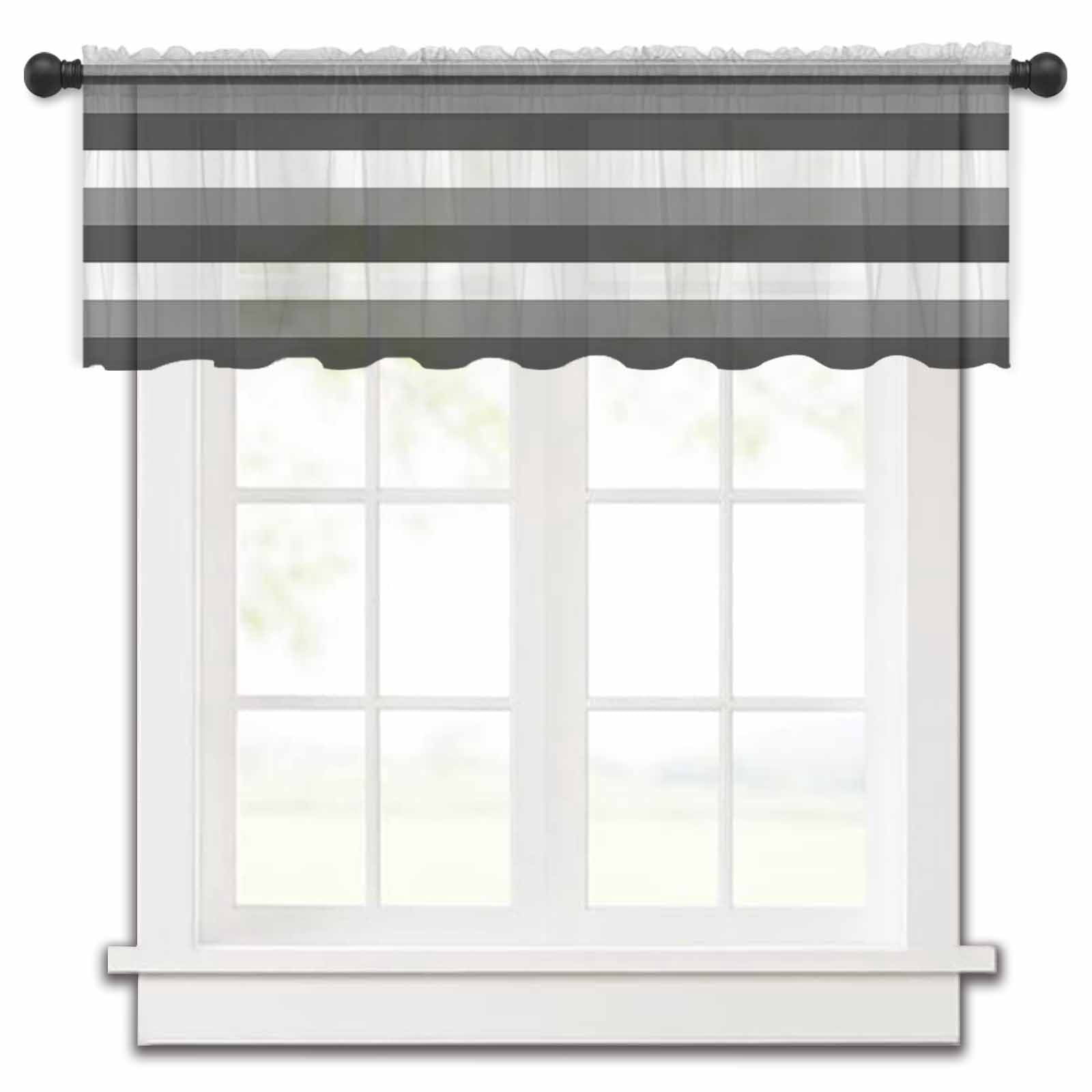 Black Grey Stripes Sheer Valance Curtains for Kitchen/Living Room ...