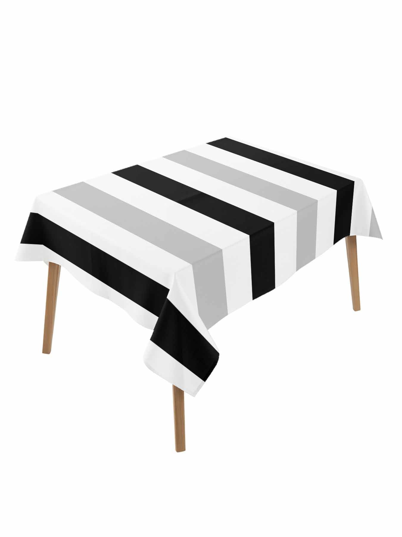 Black Grey Stripes Table Cloth, White Striped Vertical Modern Geometric ...
