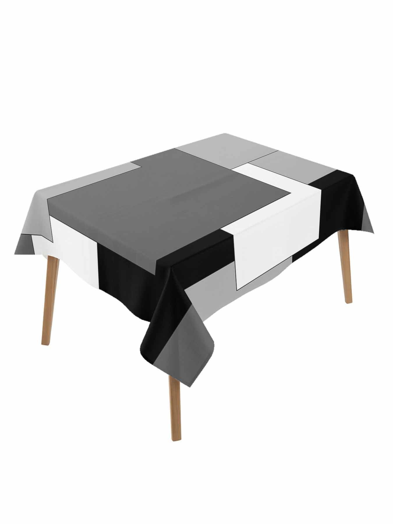 Black Grey Table Cloth, Middle Century Irregular Geo Abstract Art ...