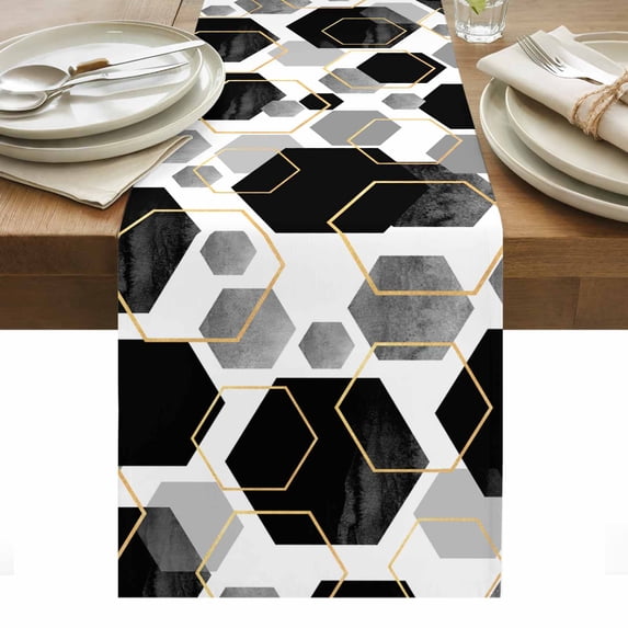 Black Grey Table Runner - 60 Inch Long, Kitchen Dining Table Runner ...