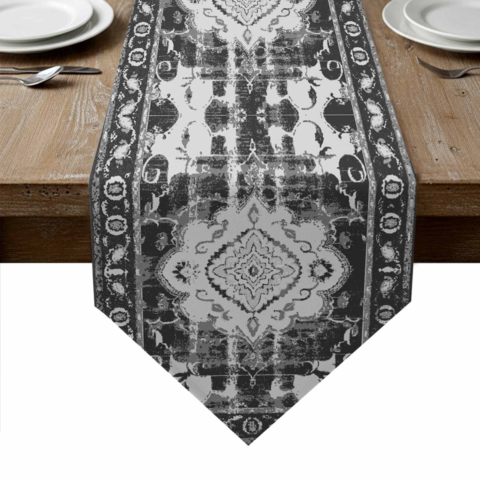 Black Grey Table Runner Linen Burlap Table Runner 72 Inches Long Boho ...