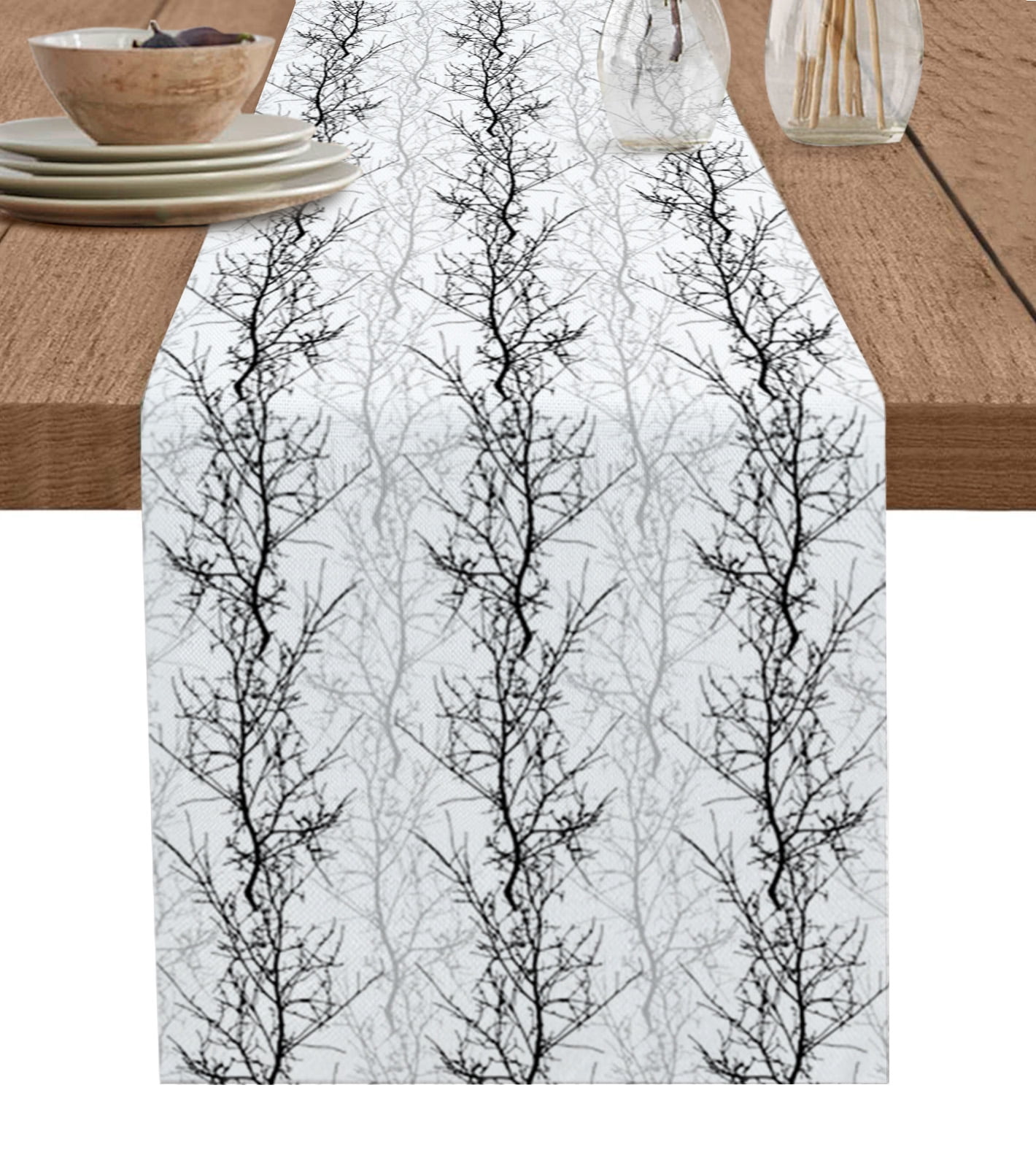 Black Grey Table Runner Pastoral Botanical Branch Aesthetics ...