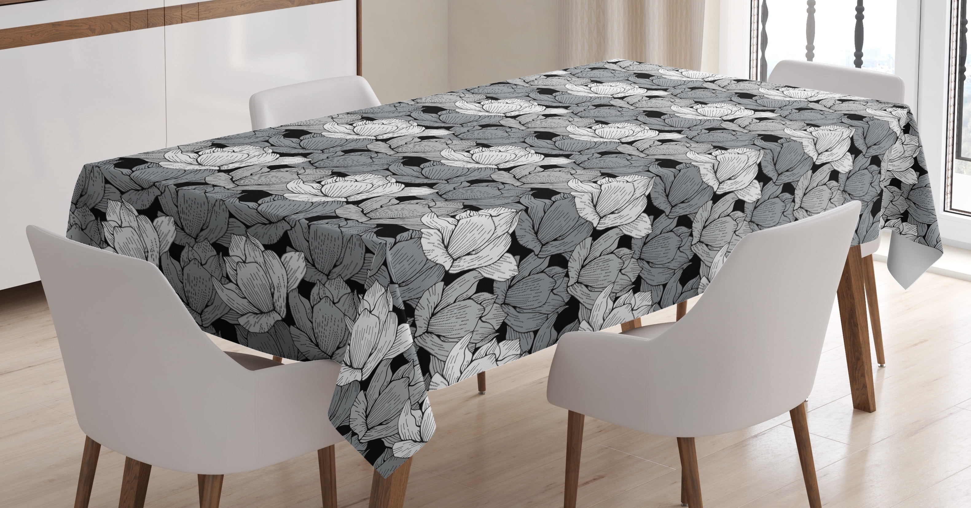 Ambesonne Black and Grey Tablecloth Rectangular Table Cover, Lotus, 60 ...