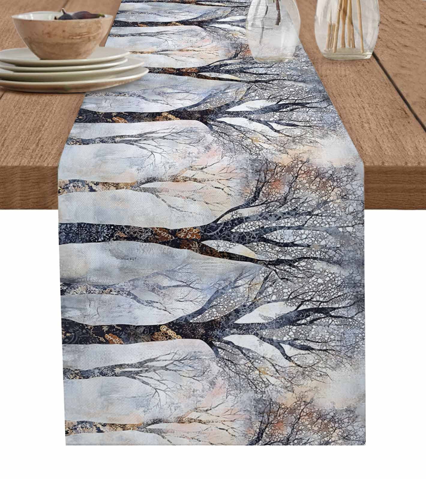 Black Grey Tree Burlap Cotton Table Runner 13x60 Inches Long, Vintage ...