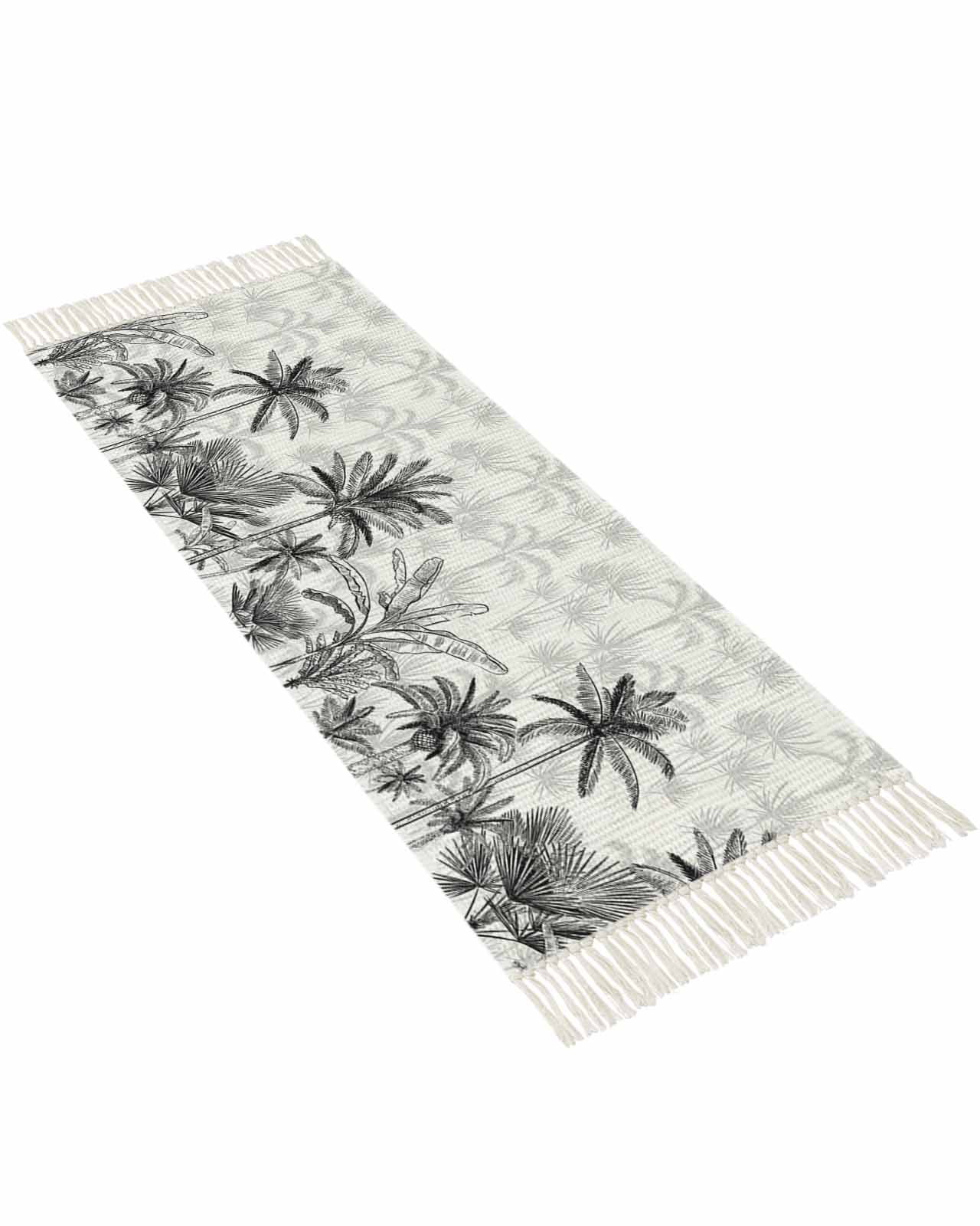 Black Grey Tropical Palm Tree Kitchen Runner Rug 2'x4', Washable Woven ...