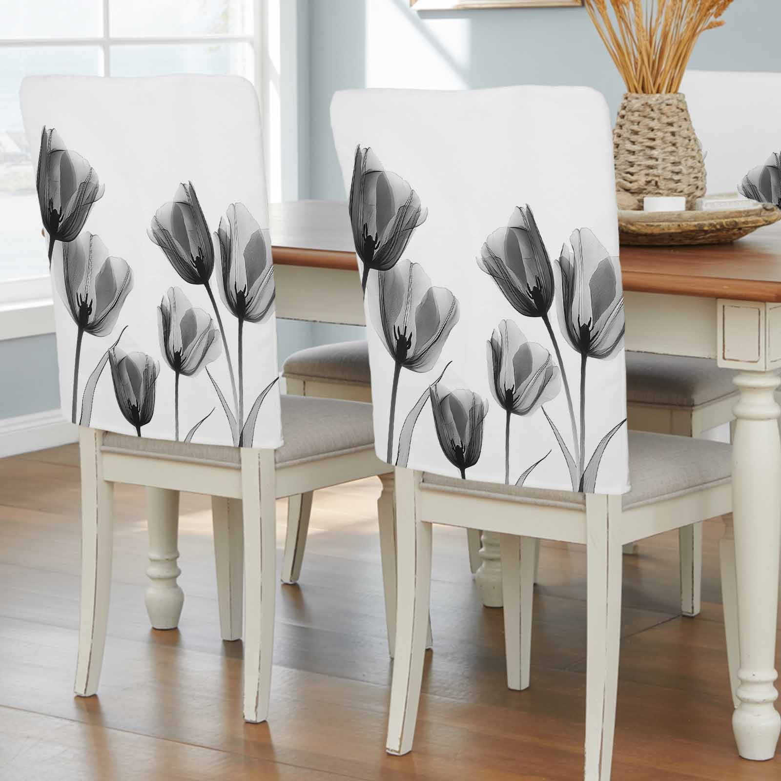 Black Grey Tulip Chair Back Covers, Removable Chair Covers for Dining ...