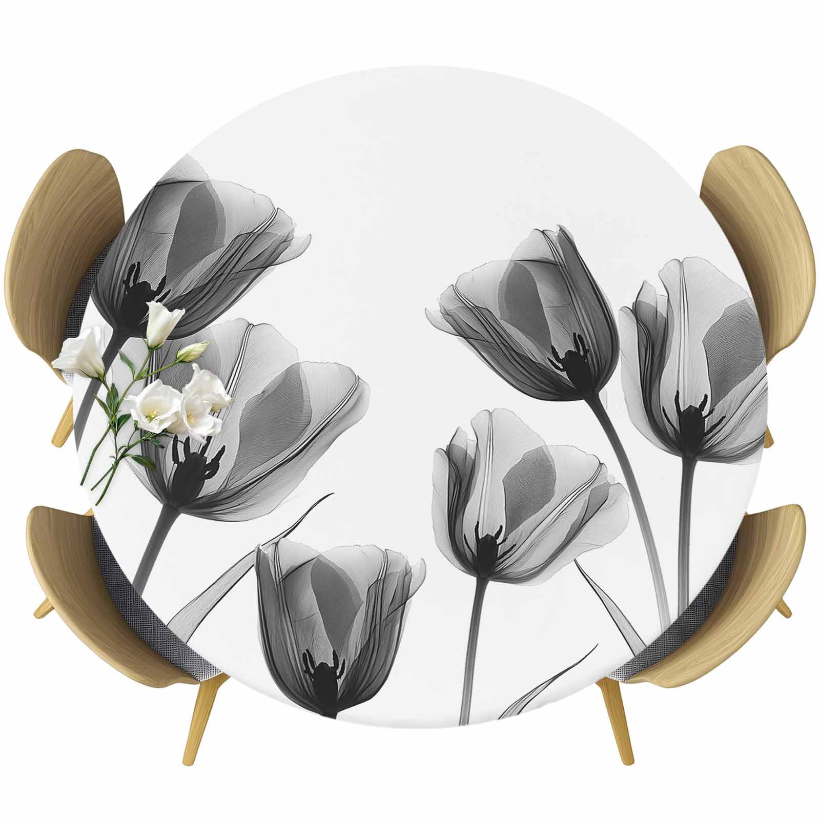 Black Grey Tulip Table Cloth, Round Fitted Tablecloths with Elastic ...
