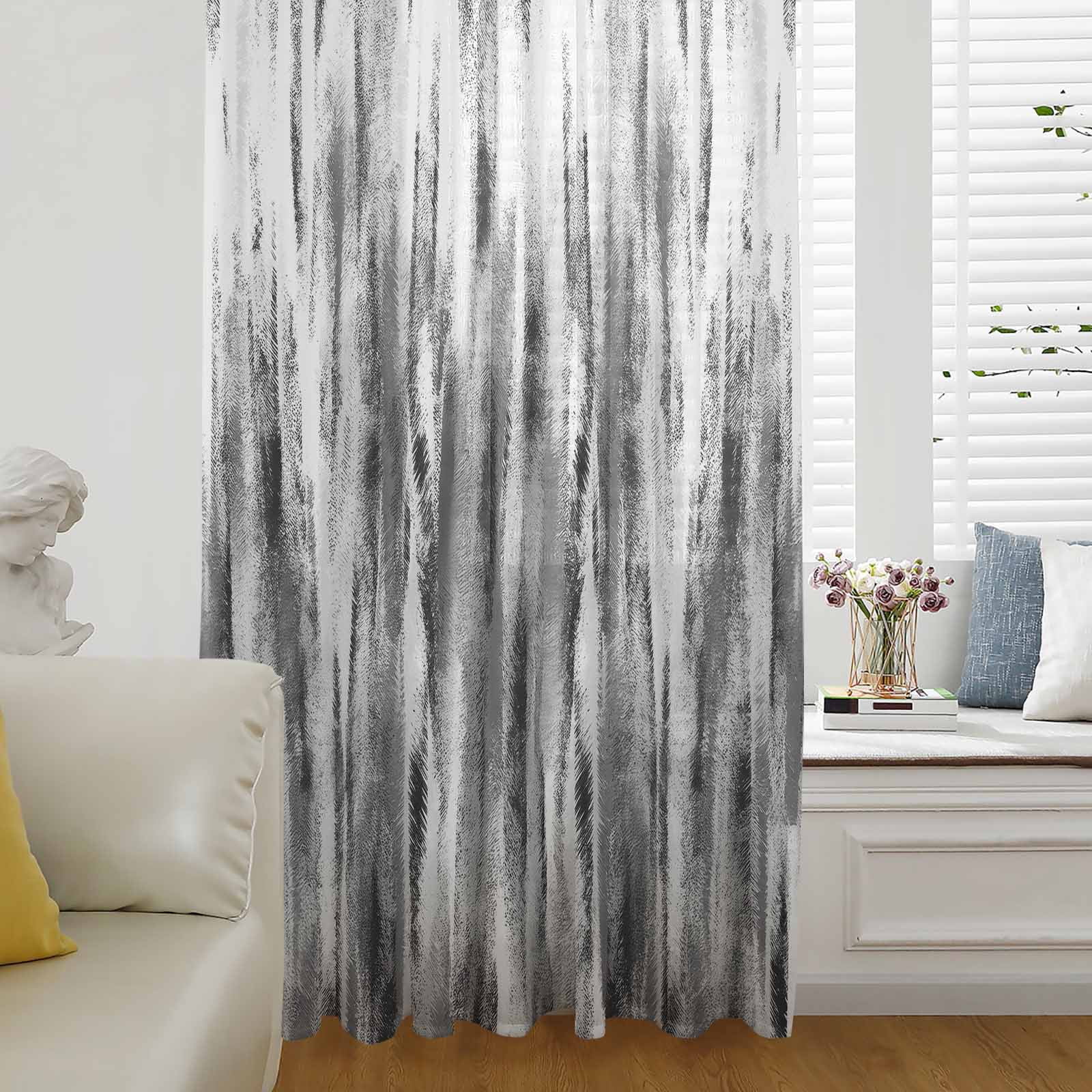 Black Grey Vintage Semi Sheer Curtains Drapes for Living Room, Bedroom ...