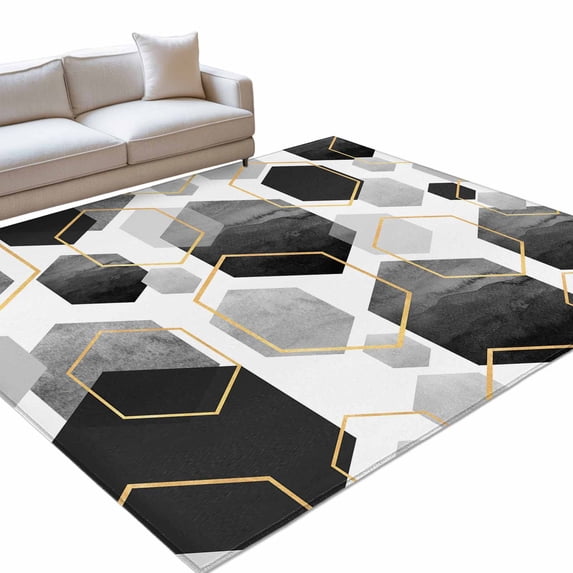 Black Grey Washable Rug 5x7 Area Rug for Living Room Bedroom Non Slip ...