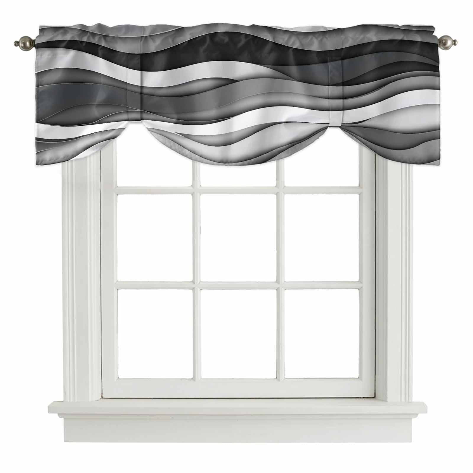 Black Grey Waves Tie Up Valances Curtain, Abstract Water Ripple ...