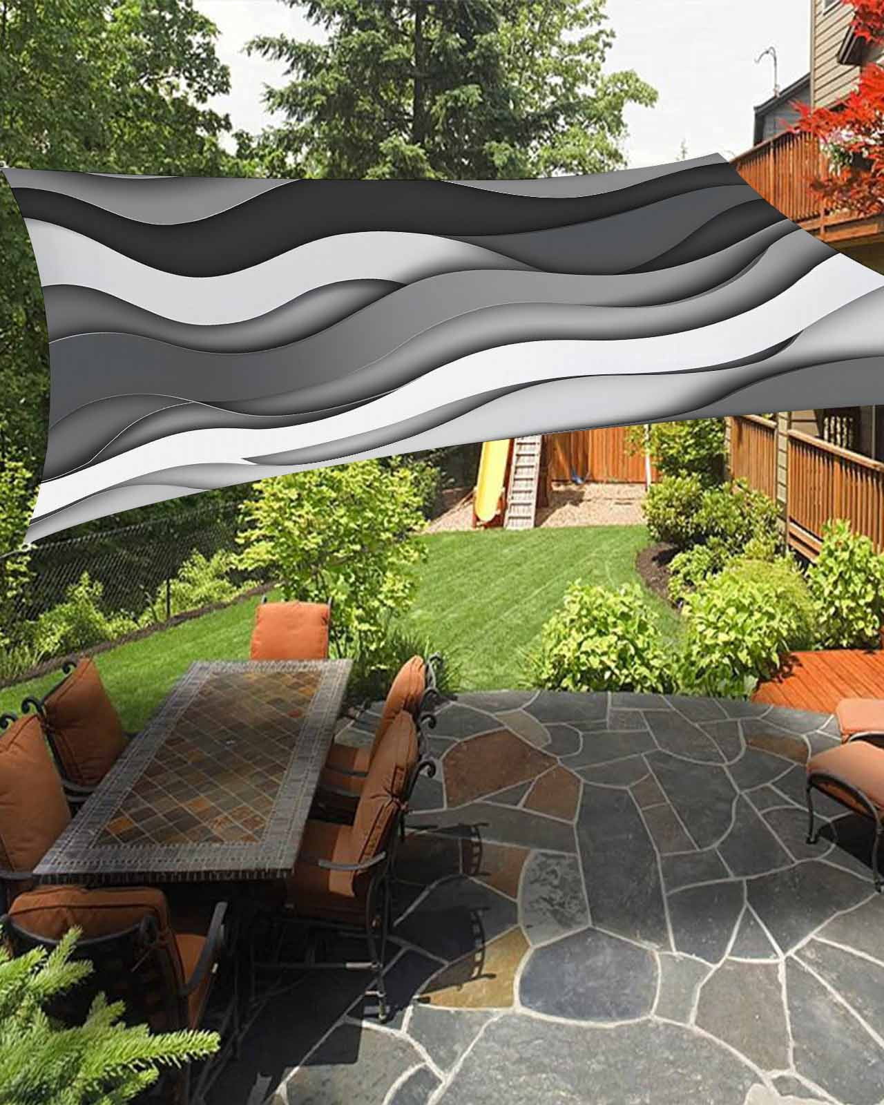 Black Grey Waves Waterproof Sun Shade Sail Abstract Water Ripple Modern ...