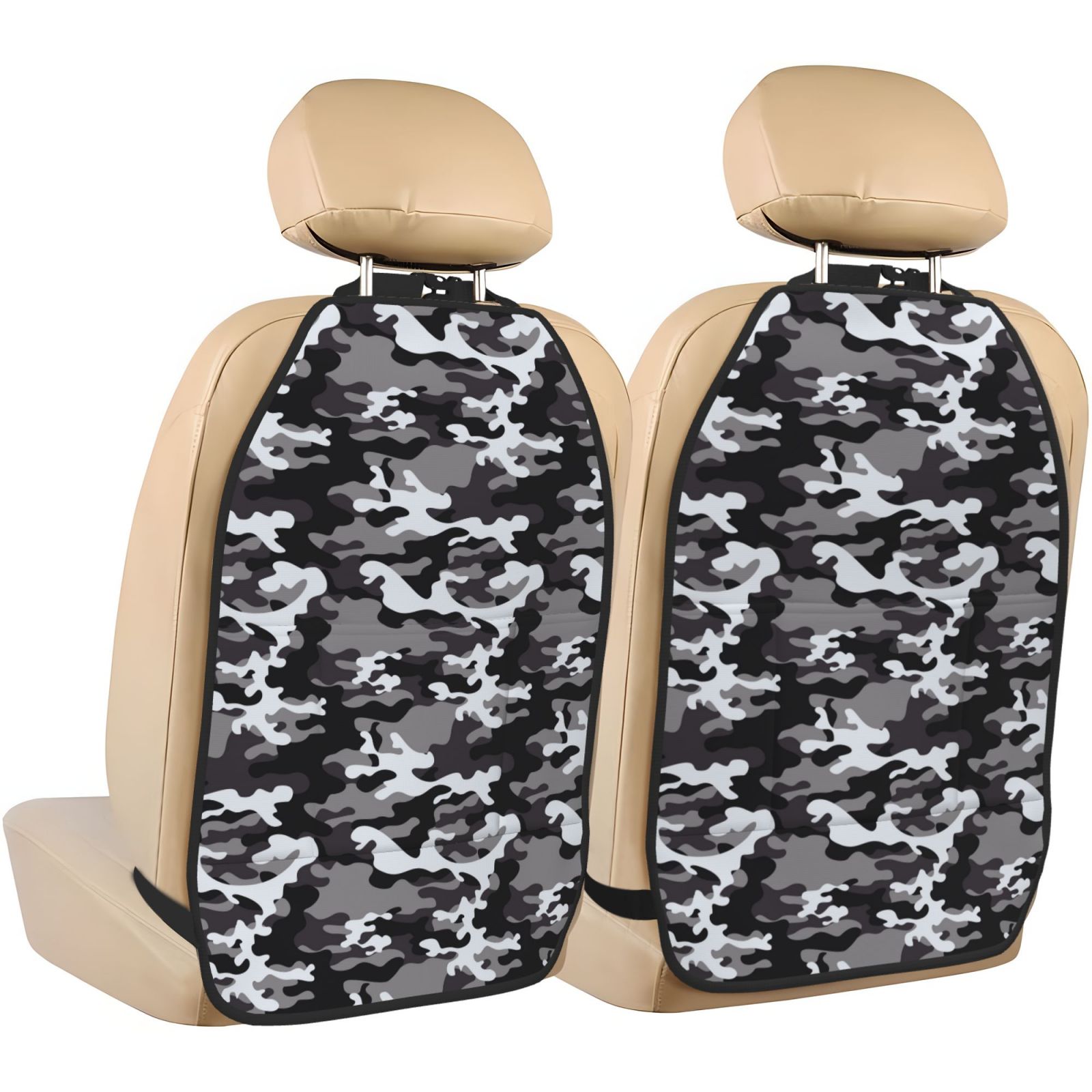 Black Grey White Camouflage Backseat Car Organizer, 2 Pack Kick Mats ...