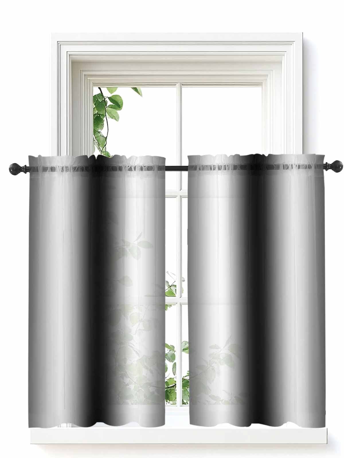 Black Grey White Curtains 45 Inch Length, Sheer Curtains for Bedroom ...