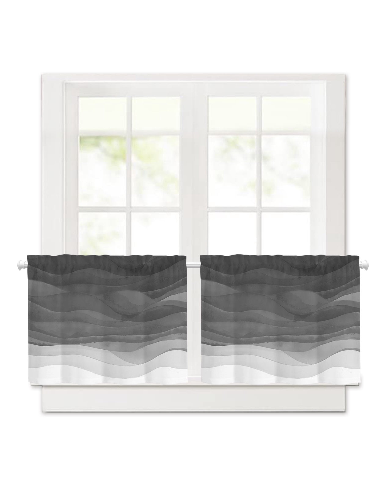 Black Grey White Gradient Stripes Short Blackout Curtains 24 Inch Long ...