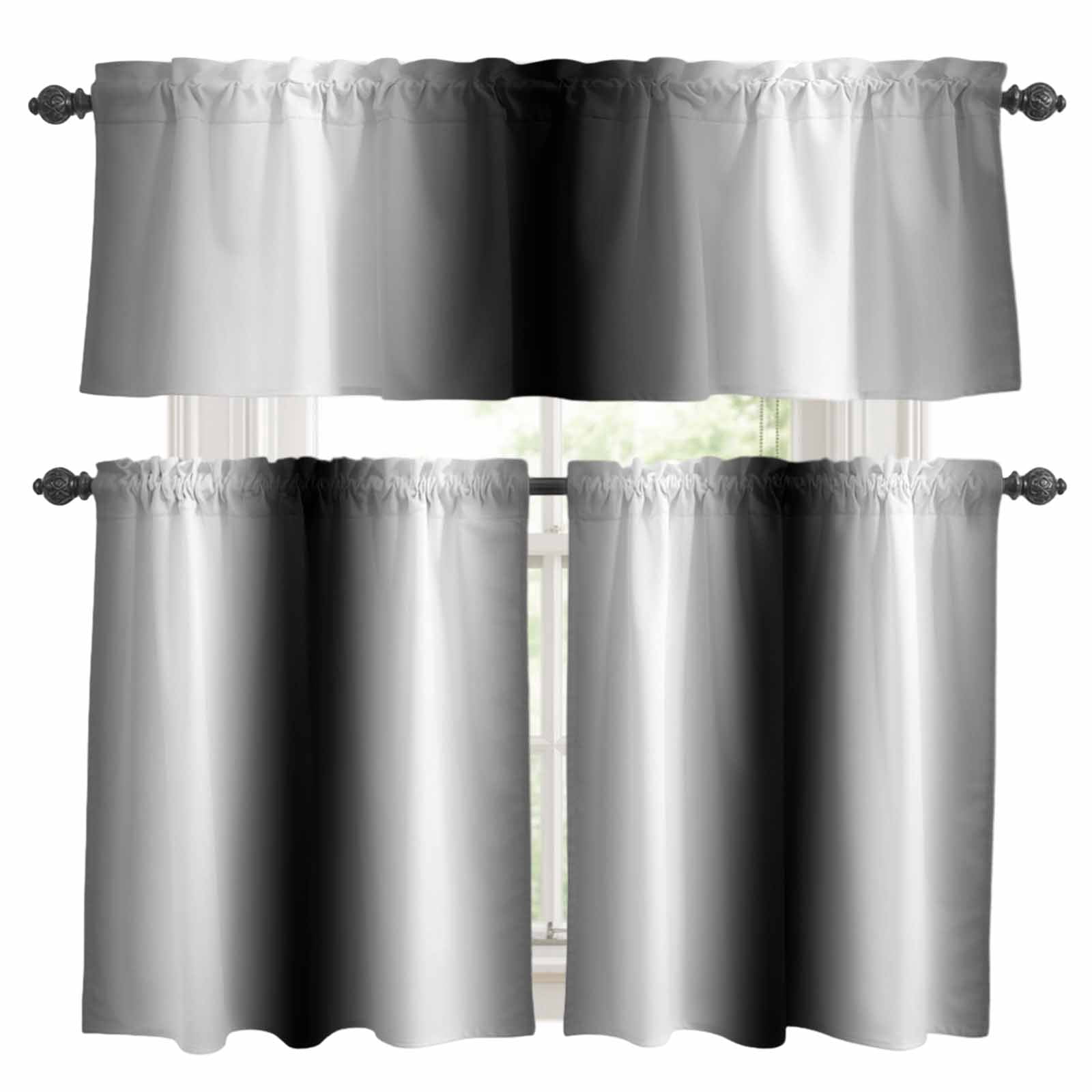 Black Grey White Kitchen Curtains, Kitchen Curtains and Valances Set of ...