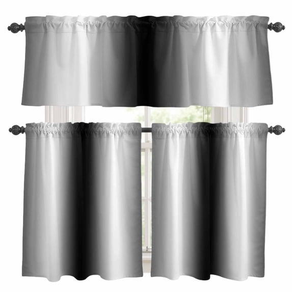 Black Grey White Kitchen Curtains, Kitchen Curtains and Valances Set of ...