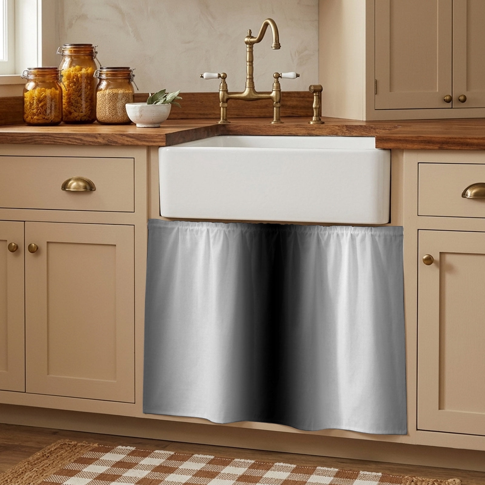 Black Grey White Small Cabinet Curtains 11"W x 13"L, Farmhouse Ombre ...