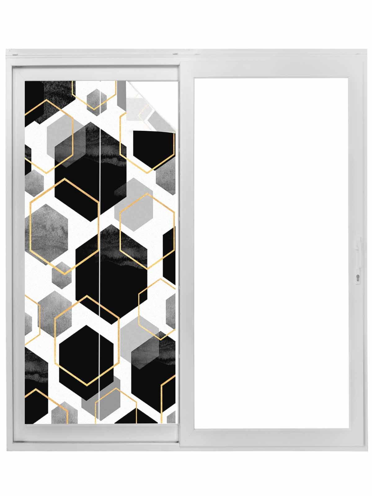 Black Grey Window Privacy Film, Geometric Gold White Hexagon Modern ...