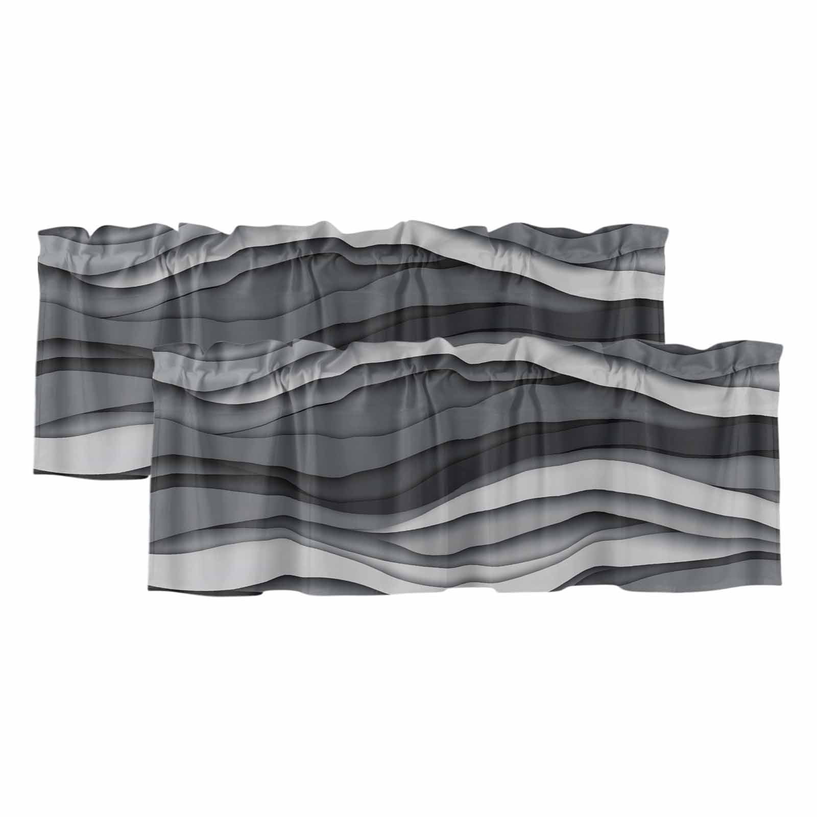 Black Grey Window Valance, Retro Abstract Ocean Waves Geometric Art 2 ...
