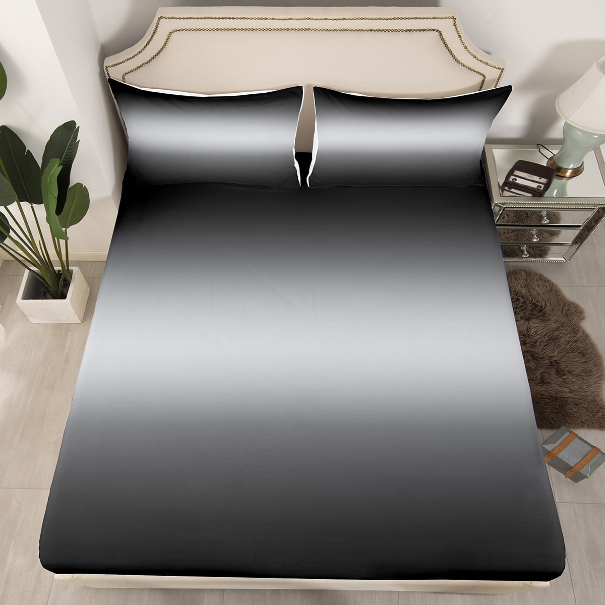 Black and Greyish Ombre Bed Set Colorful Gradient Fitted Sheet Queen ...