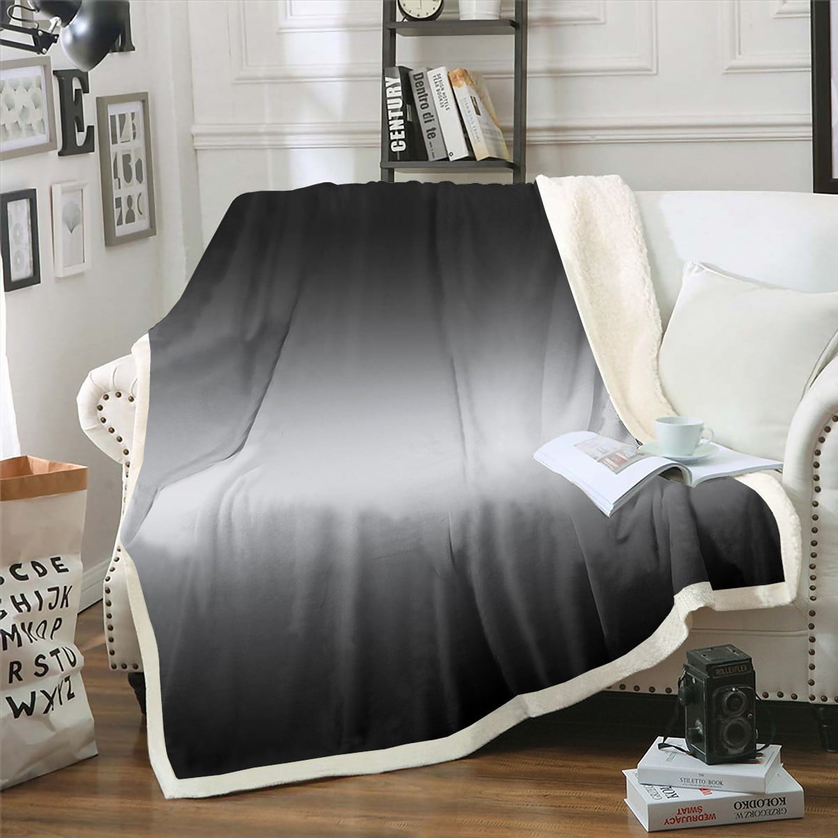 Black and Greyish Ombre Throw Blanket Colorful Gradient Fuzzy Blanket ...